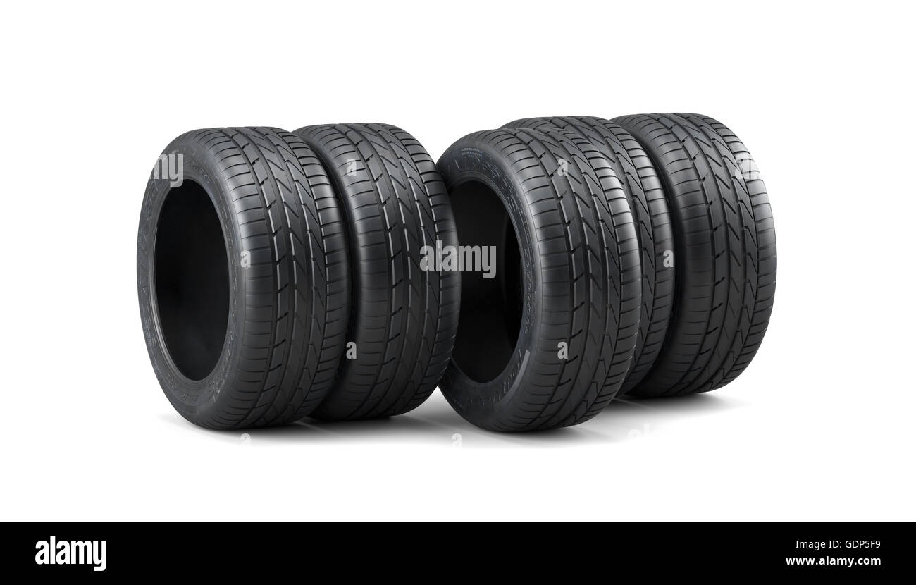 3d render of car tyres stack isolated on white background Stock Photo ...