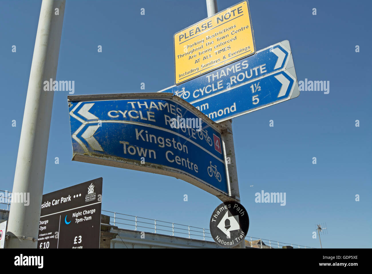 twisted cycle route sign in kingston upon thames, surrey, england Stock ...