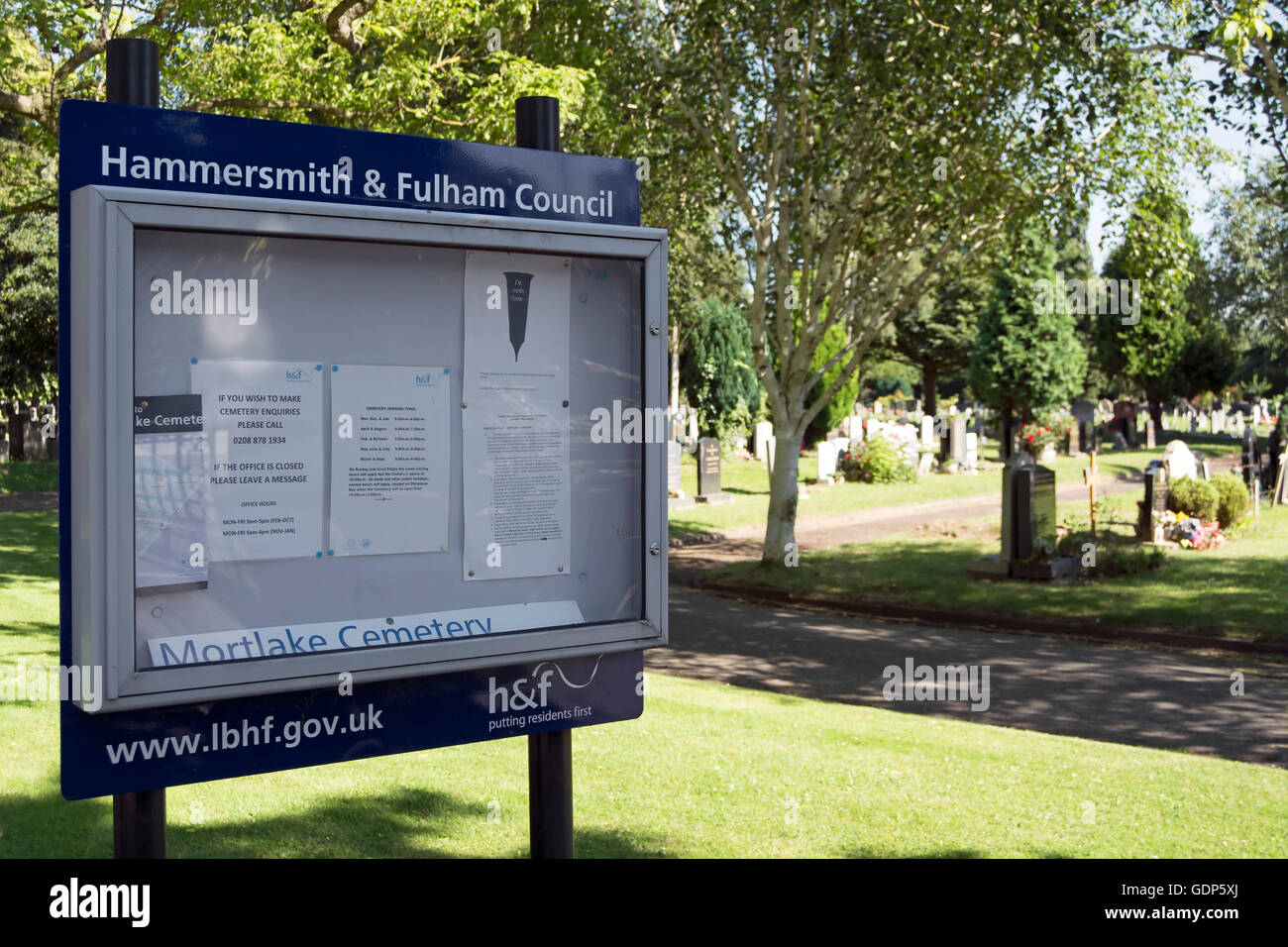 information board at mortlake cemetery, london, england Stock Photo - Alamy