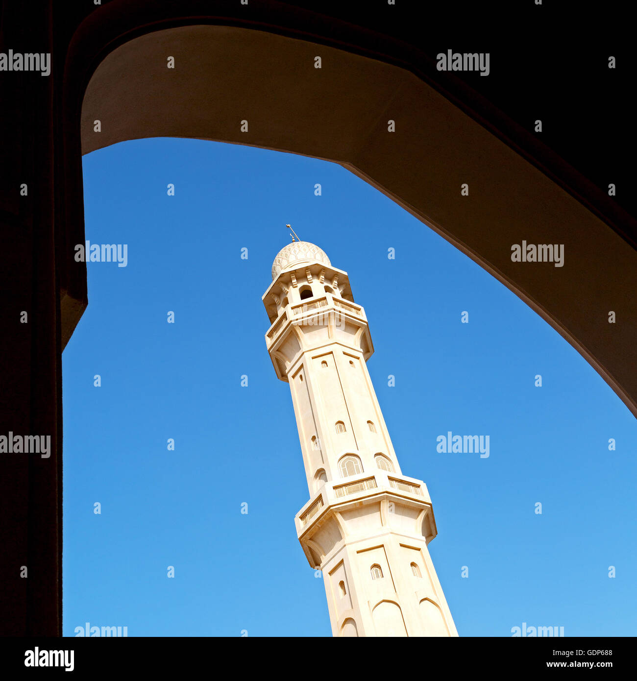 minaret and religion in clear sky in oman muscat the old mosque Stock ...