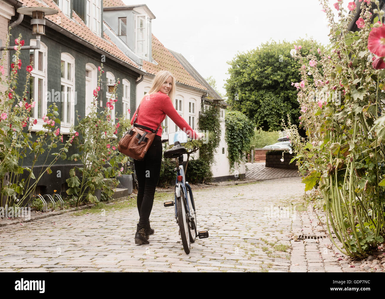 Woman pushing her bicycle hi-res stock photography and images - Alamy