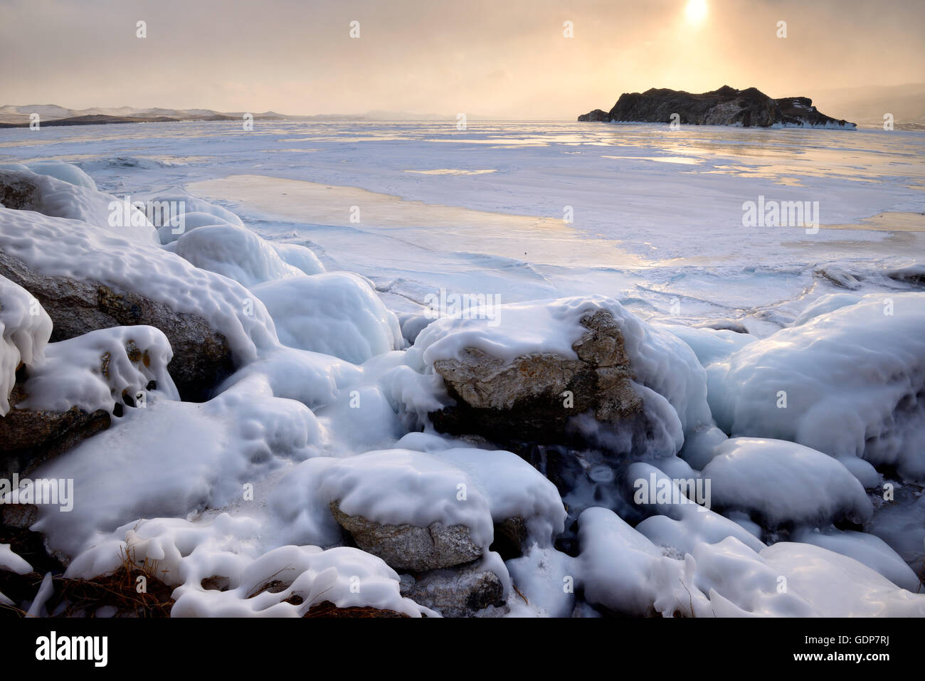 Oltrek Island at sunset, Baikal Lake, Olkhon Island, Siberia, Russia ...