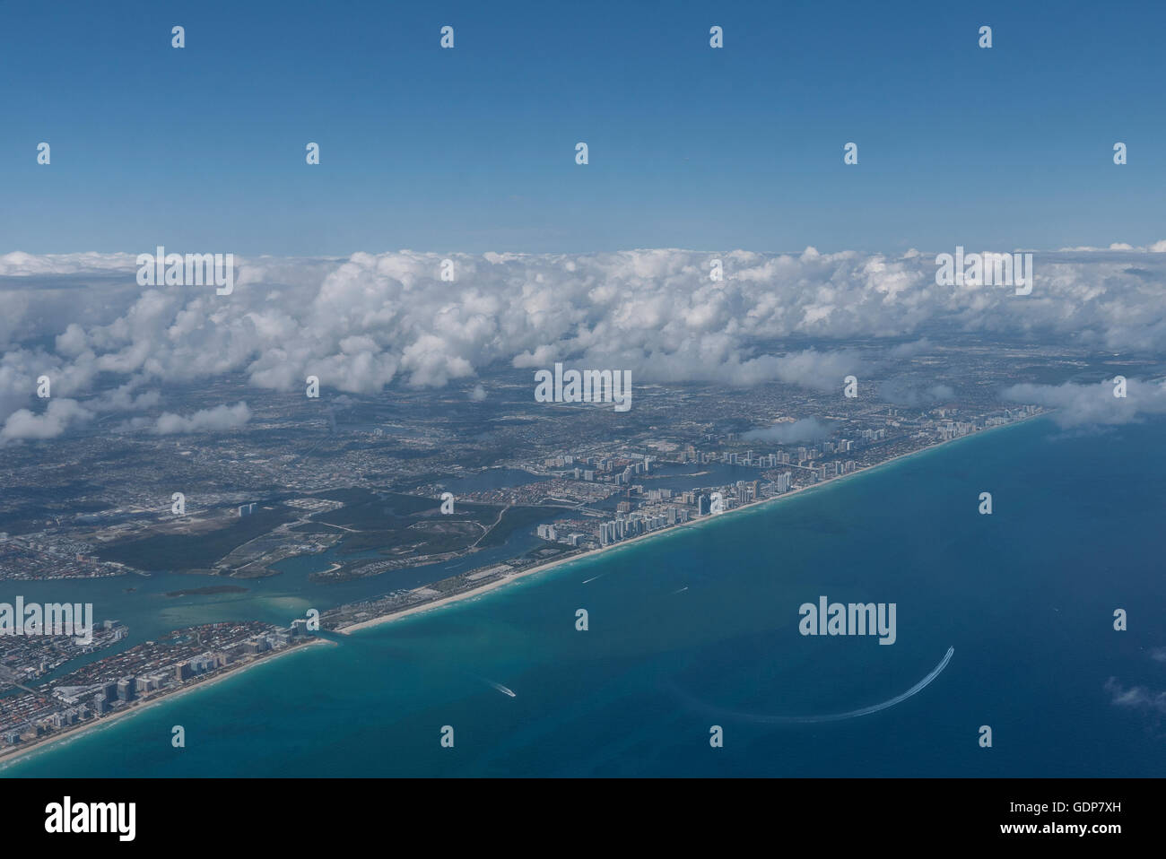 Aerial view of Miami Beach, on the left Bal Harbour and on the right ...