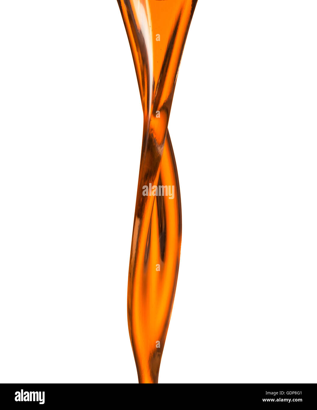 Translucent brown liquid falling against white background Stock Photo ...