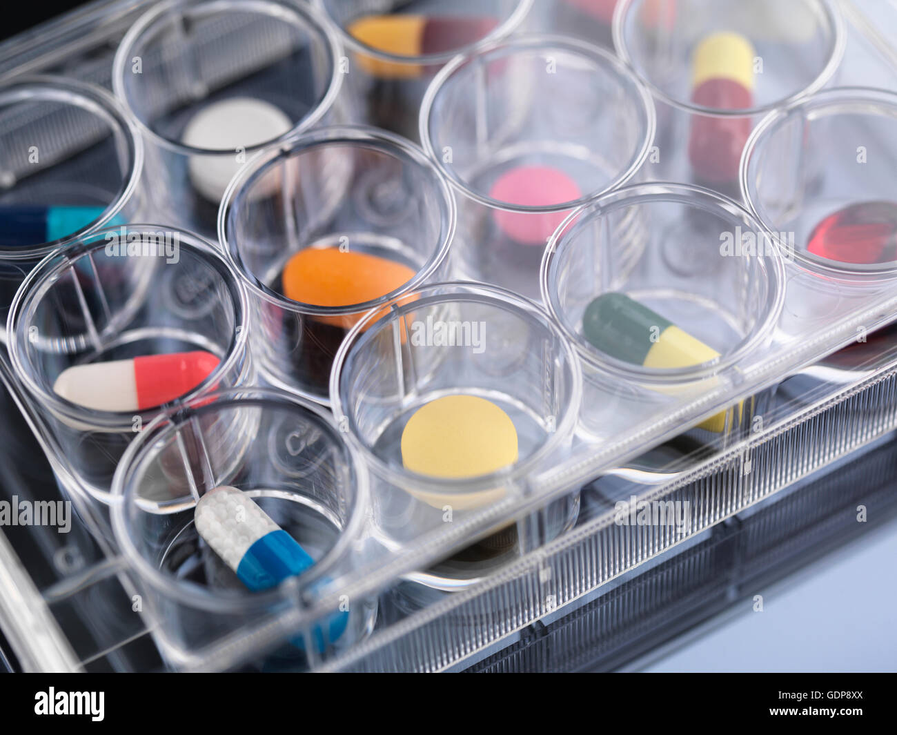 Pharmaceutical research, close up of variety of medical drugs in a ...
