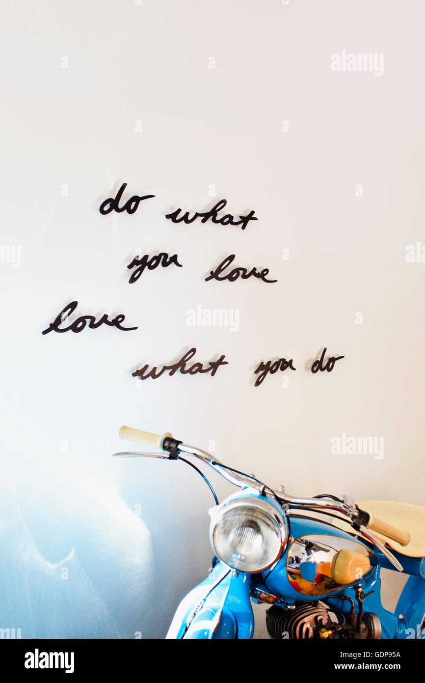 House interior wall with hand written positive motto design and ...