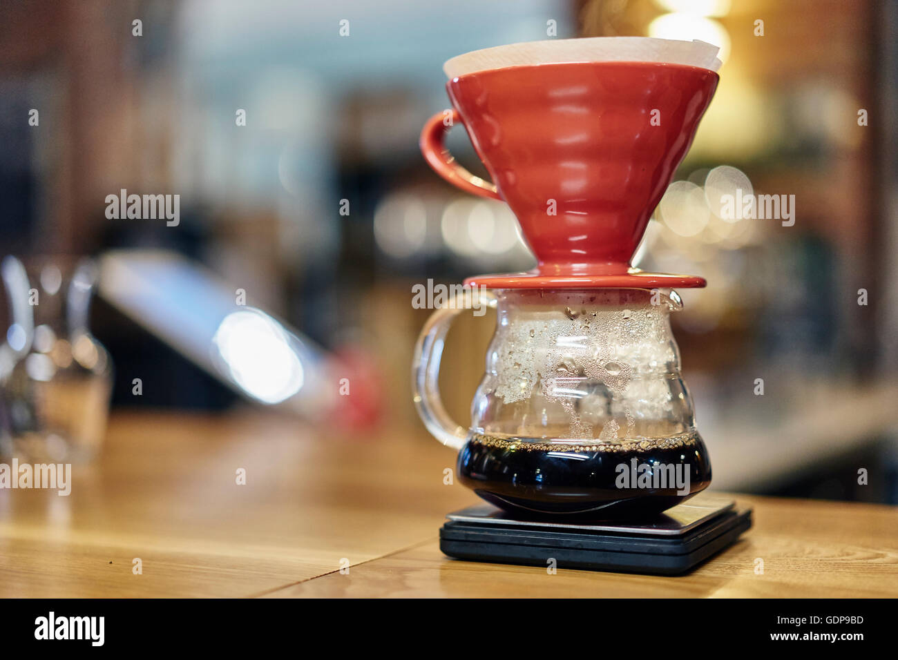 Coffee filter on kitchen counter at coffee shop Stock Photo - Alamy