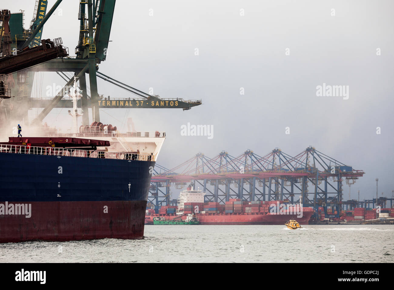 A ship loading with Soy Beans at the Port of Santos, Brazil Stock Photo ...