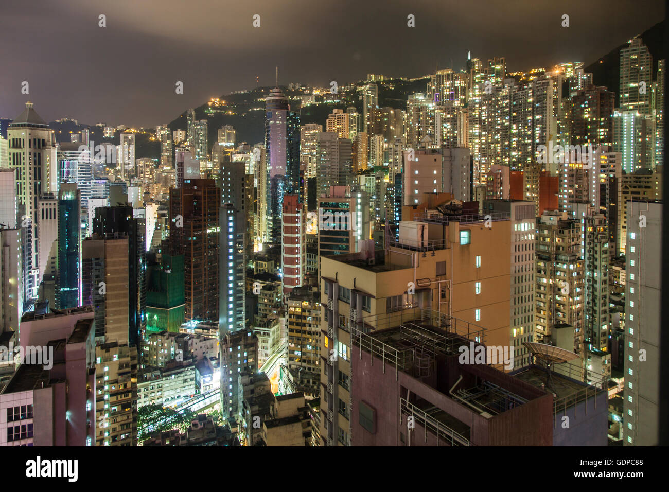Hong Kong and the Soho District looking east across Hong Kong Island ...