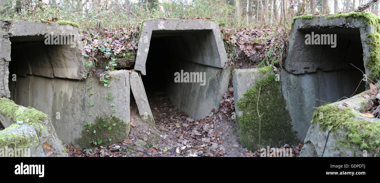 Three entrances in bunker ruins in Mecklenburg-Vorpommern, Germany ...