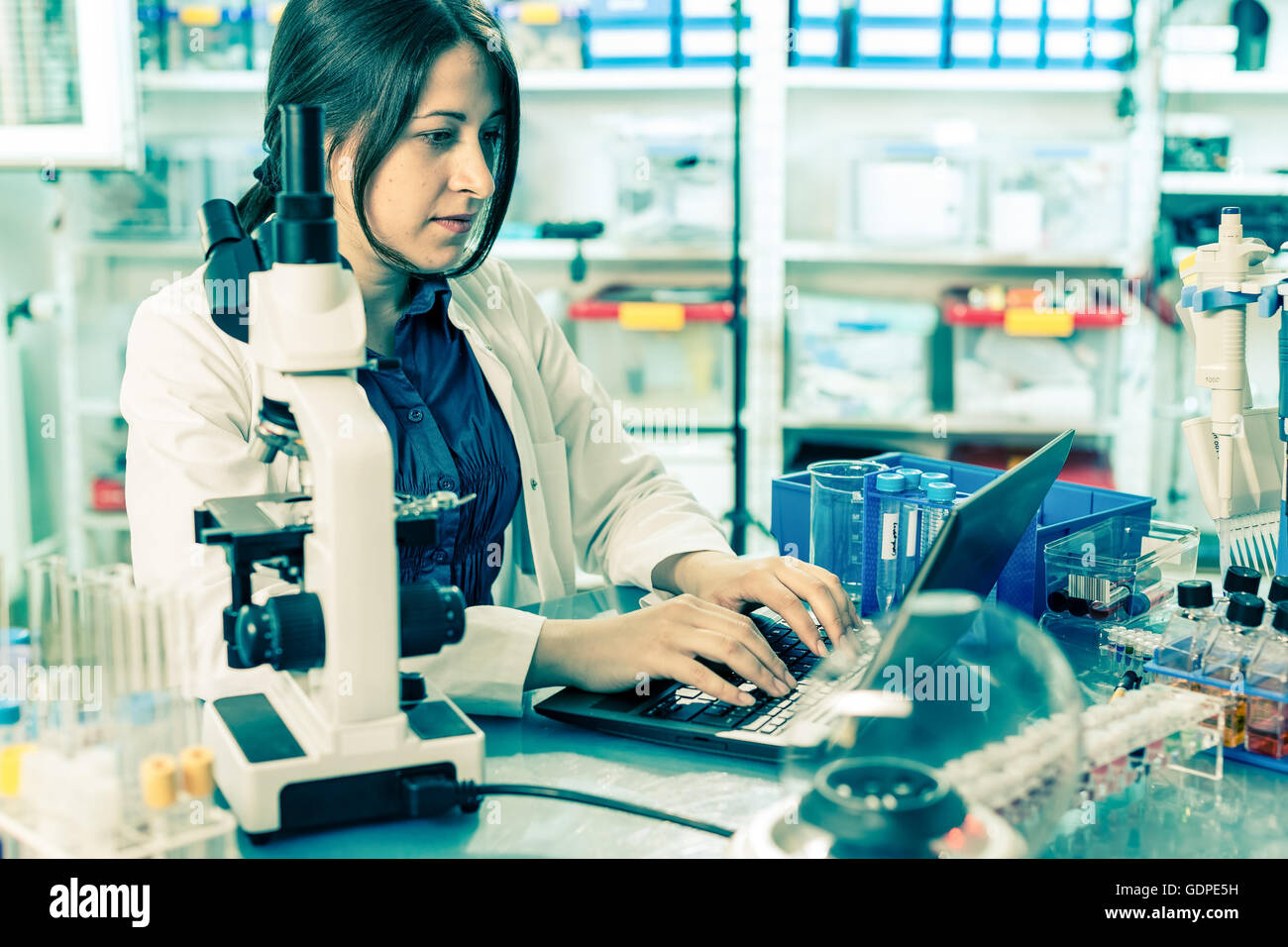 laboratory assistant analyzes of DNA sequence on the computer Stock ...