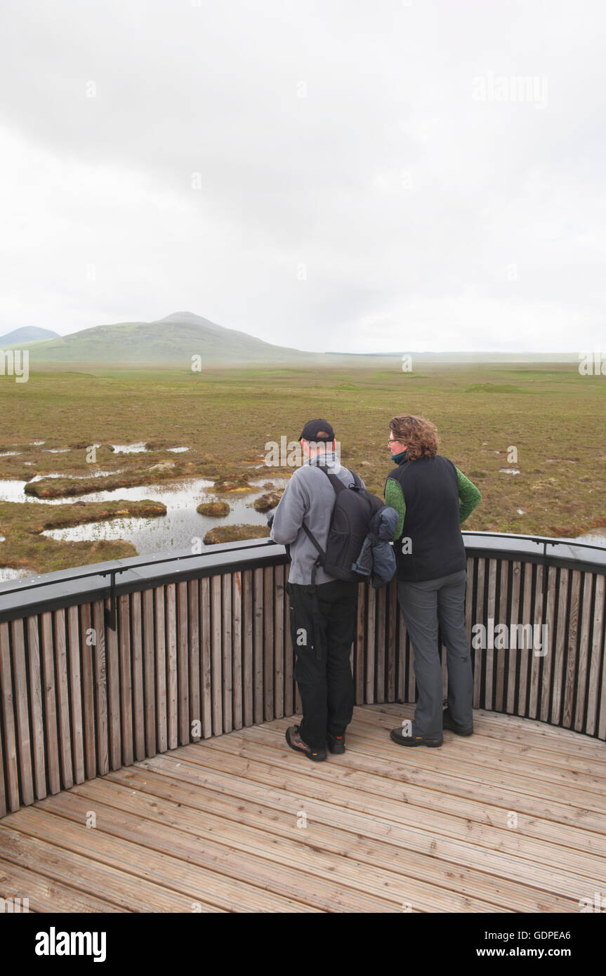 Visitors at the Viewing Tower on Forsinard RSPB Nature Reserve ...