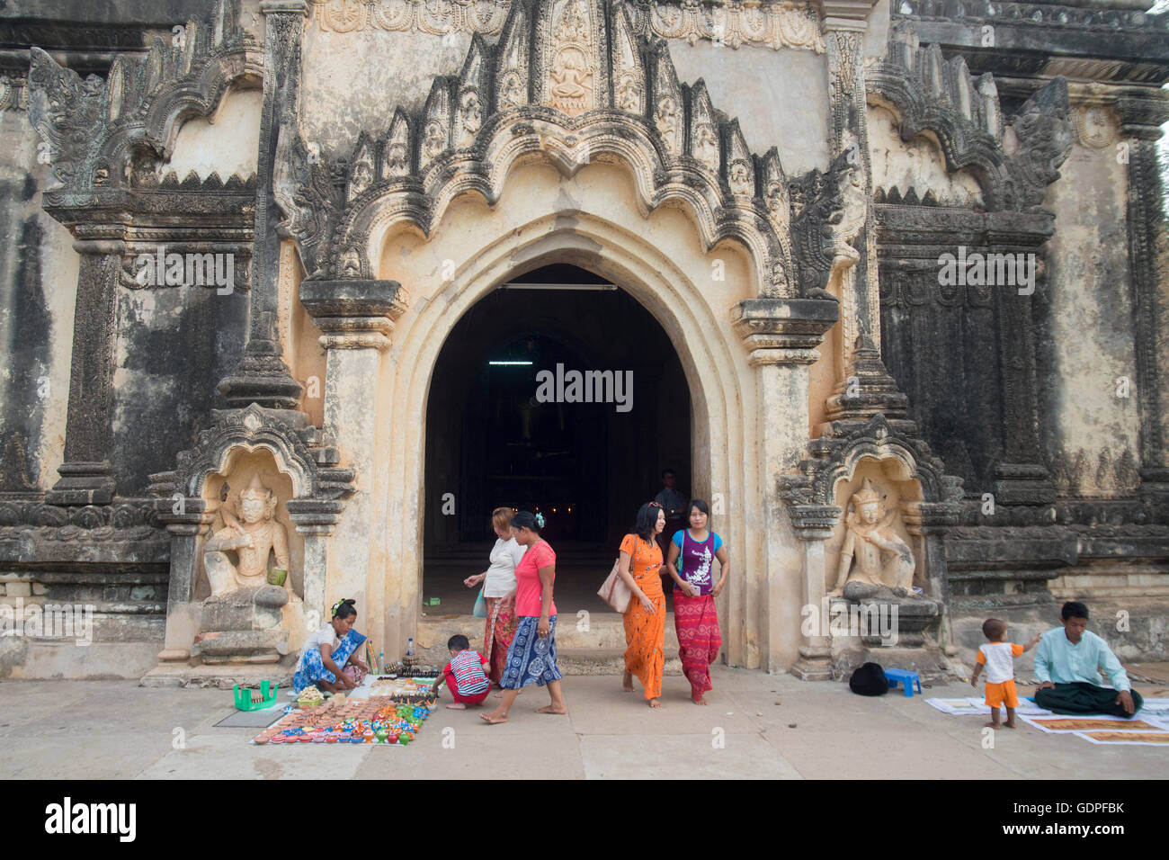 people at a Temple and Pagoda Fields in Bagan in Myanmar in ...