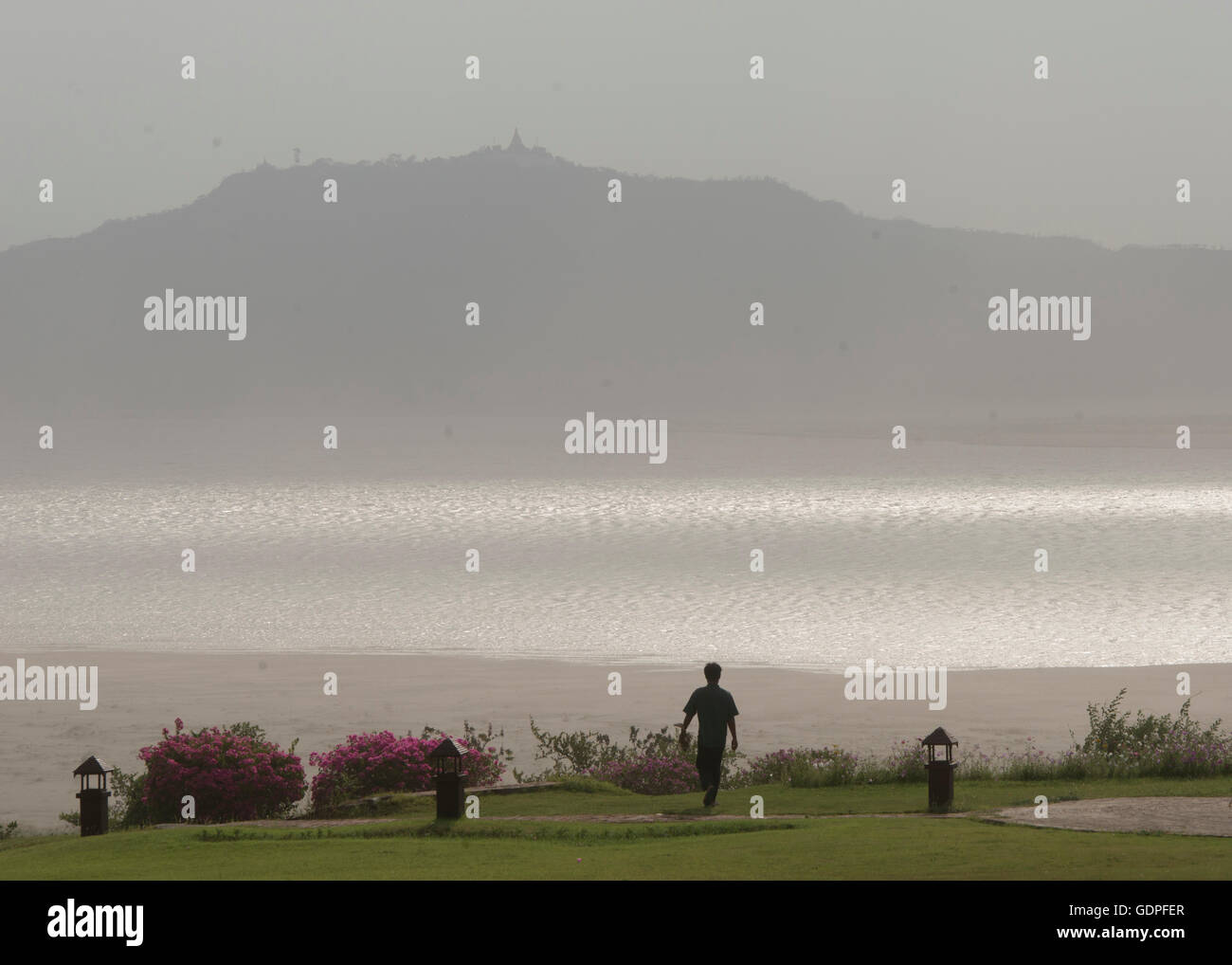 the landscape of the Ayeyarwady River in Bagan in Myanmar in ...