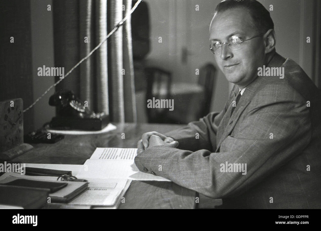 1930s, historical, Konrad Henlein at his desk. Henlein was the leading ...