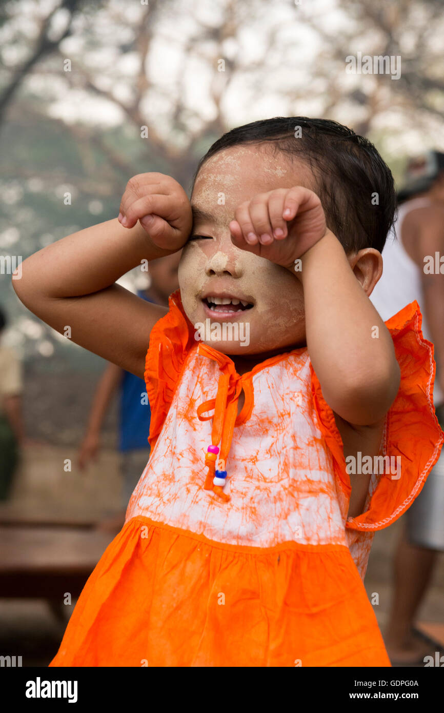 a Girl with the traditional Thamaka cosmetic on the face near the ...