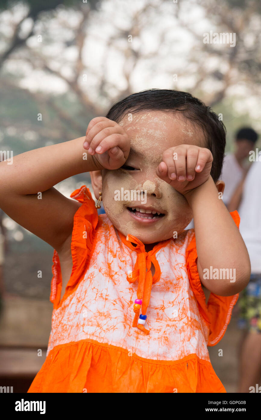a Girl with the traditional Thamaka cosmetic on the face near the ...