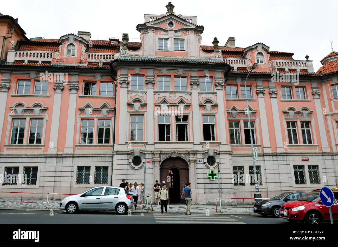 Brightly-painted hospital building near the centre of Prague (Praha) in ...