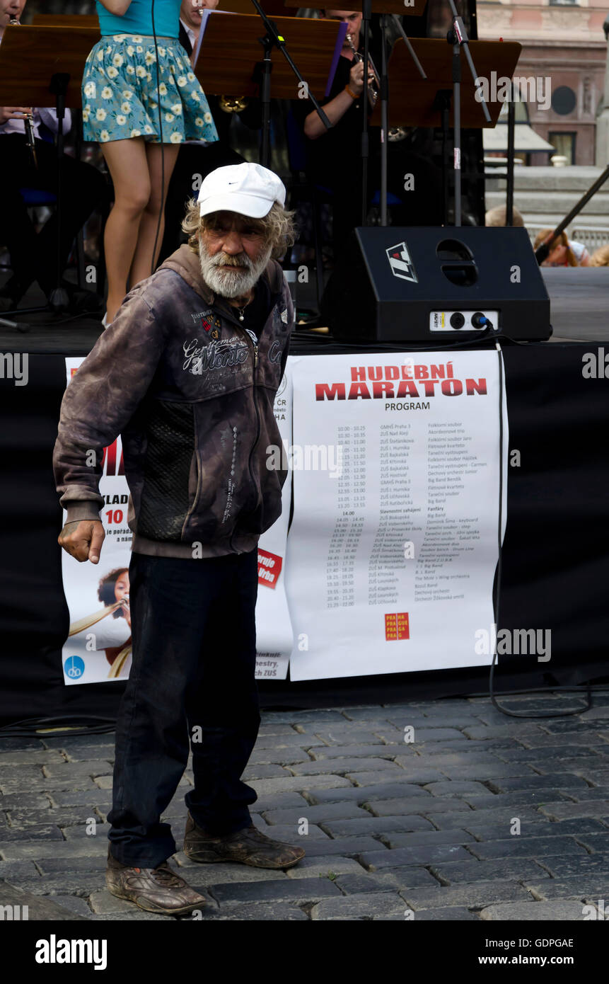 Drunk man dancing to a music festival performance in the Old Town ...