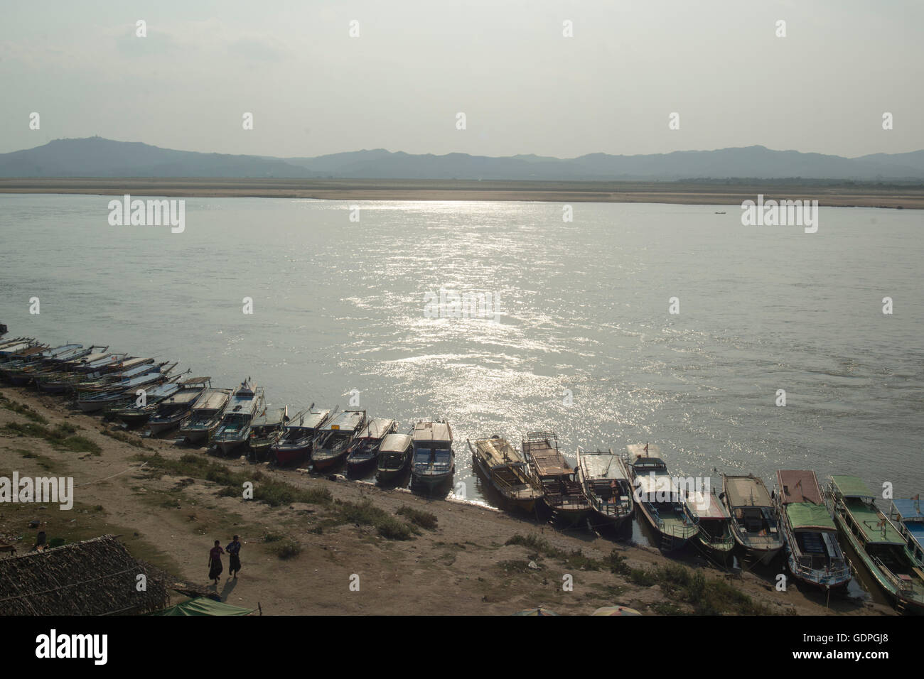 the landscape of the Ayeyarwady River in Bagan in Myanmar in ...