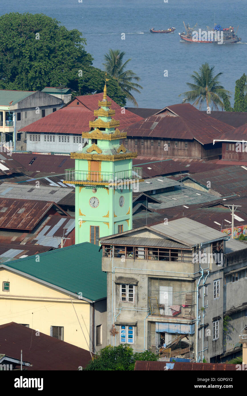 the City centre with the Clock Tower in the city of Myeik in the south ...