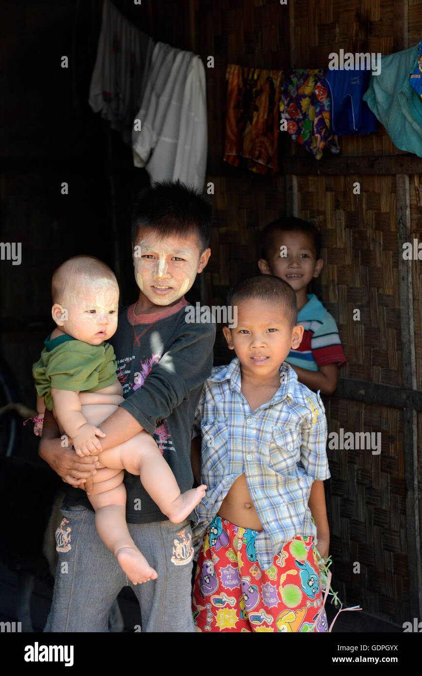 Childern in the city of Myeik in the south in Myanmar in Southeastasia ...