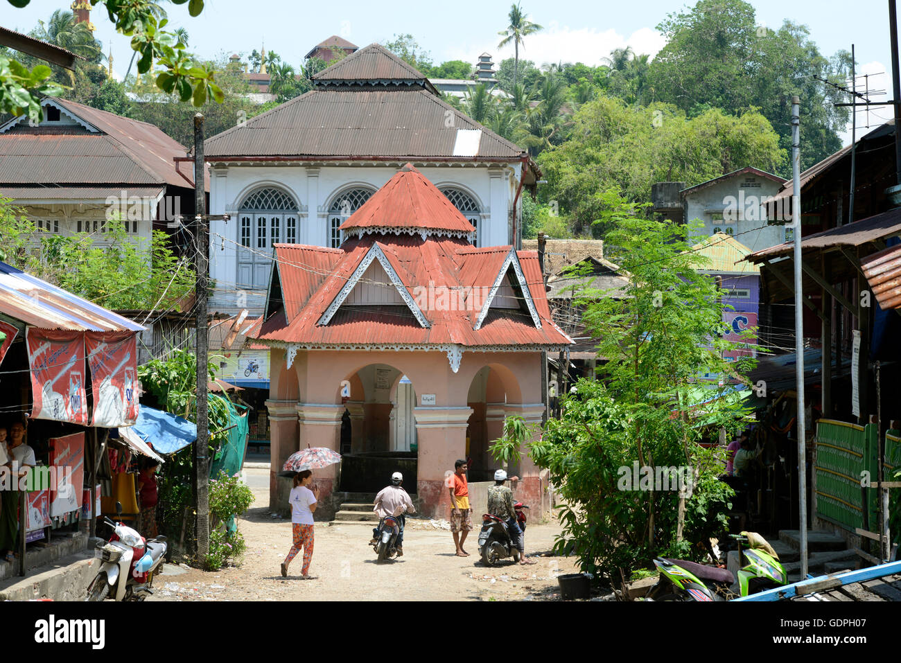 Colonial Buildings in the old city of Myeik in the south in Myanmar in ...