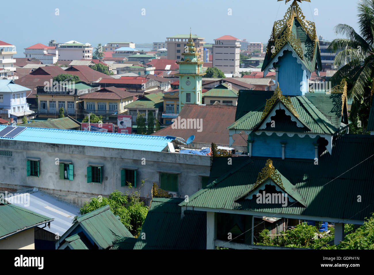 the City centre with the Clock Tower in the city of Myeik in the south ...