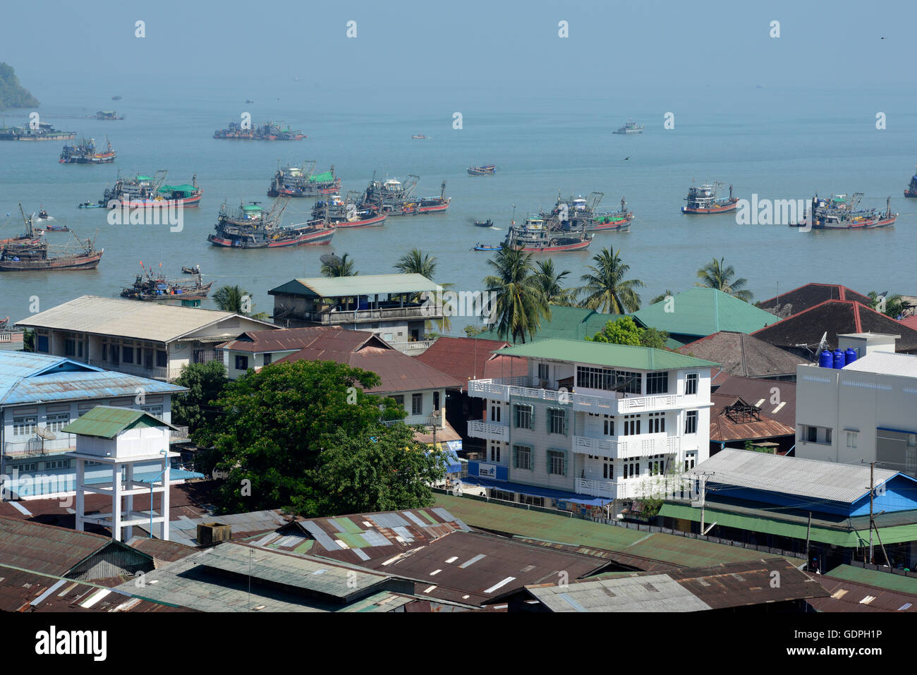 the harbour at the city of Myeik in the south in Myanmar in ...