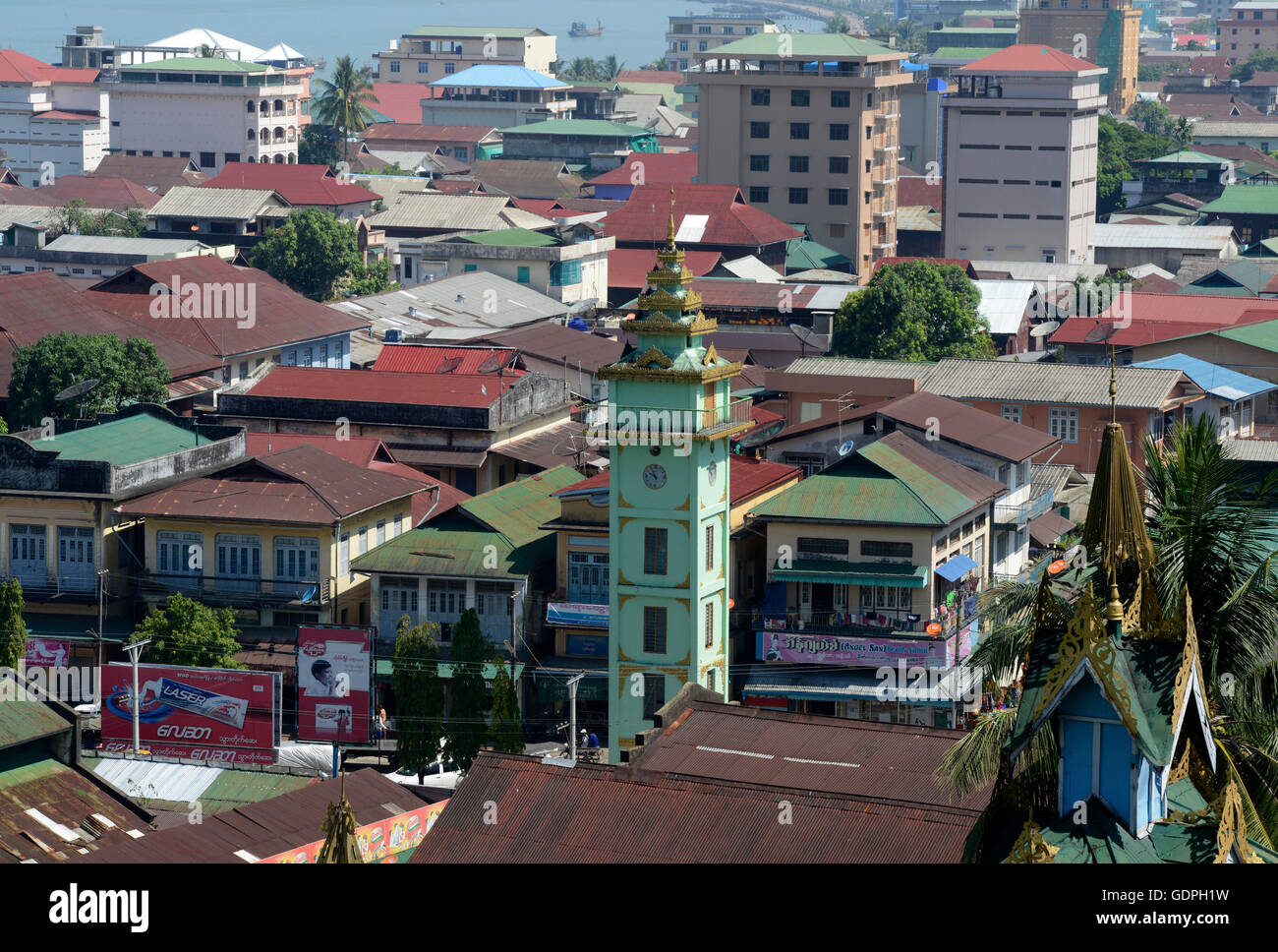 the City centre with the Clock Tower in the city of Myeik in the south ...