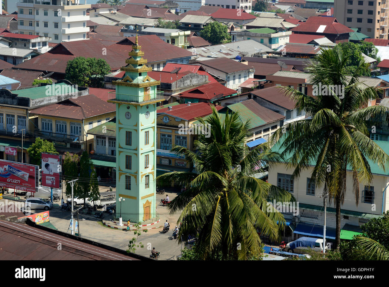 the City centre with the Clock Tower in the city of Myeik in the south ...