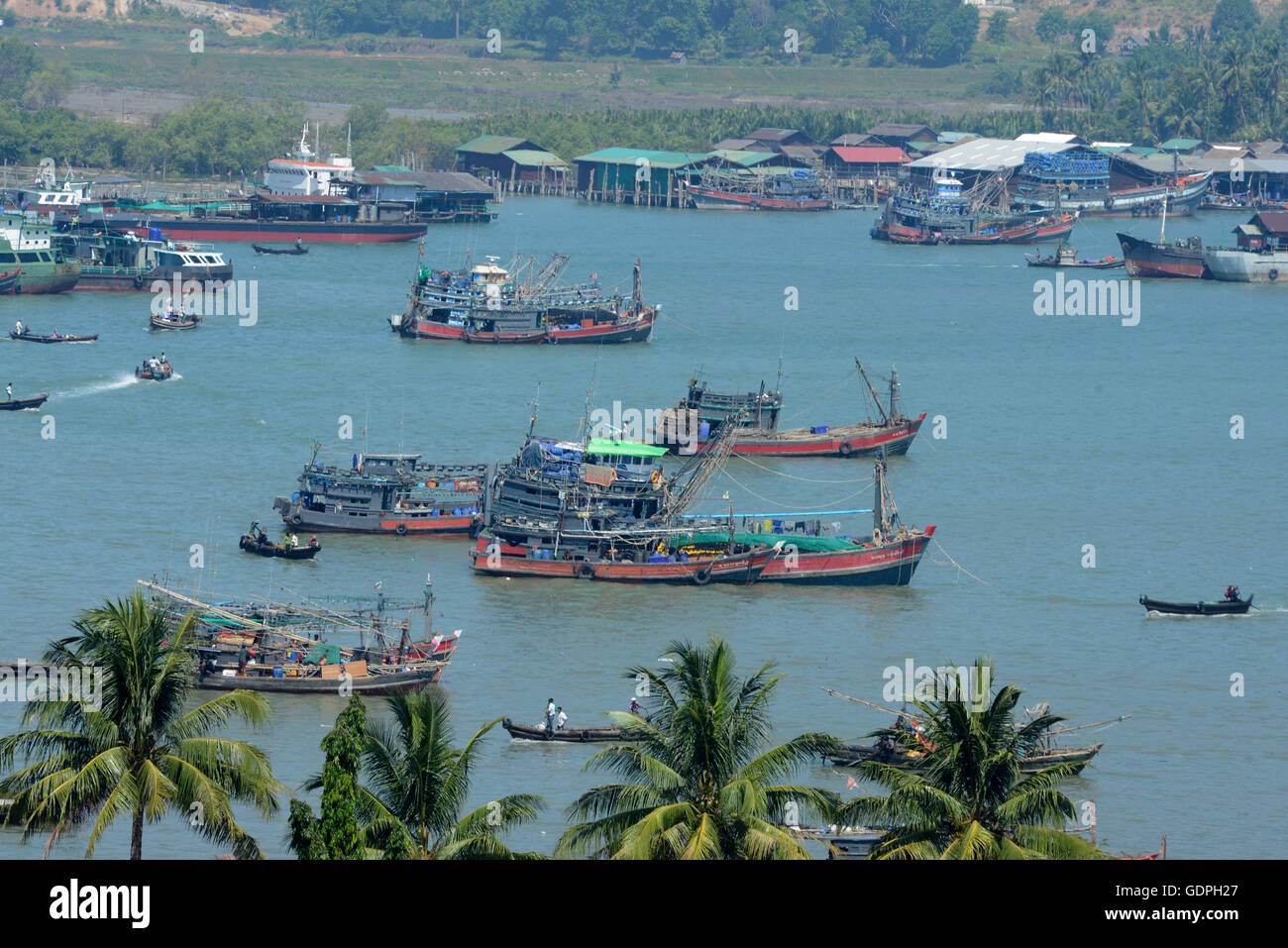 the harbour at the city of Myeik in the south in Myanmar in ...