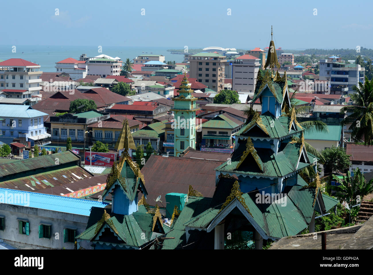 the City centre with the Clock Tower in the city of Myeik in the south ...
