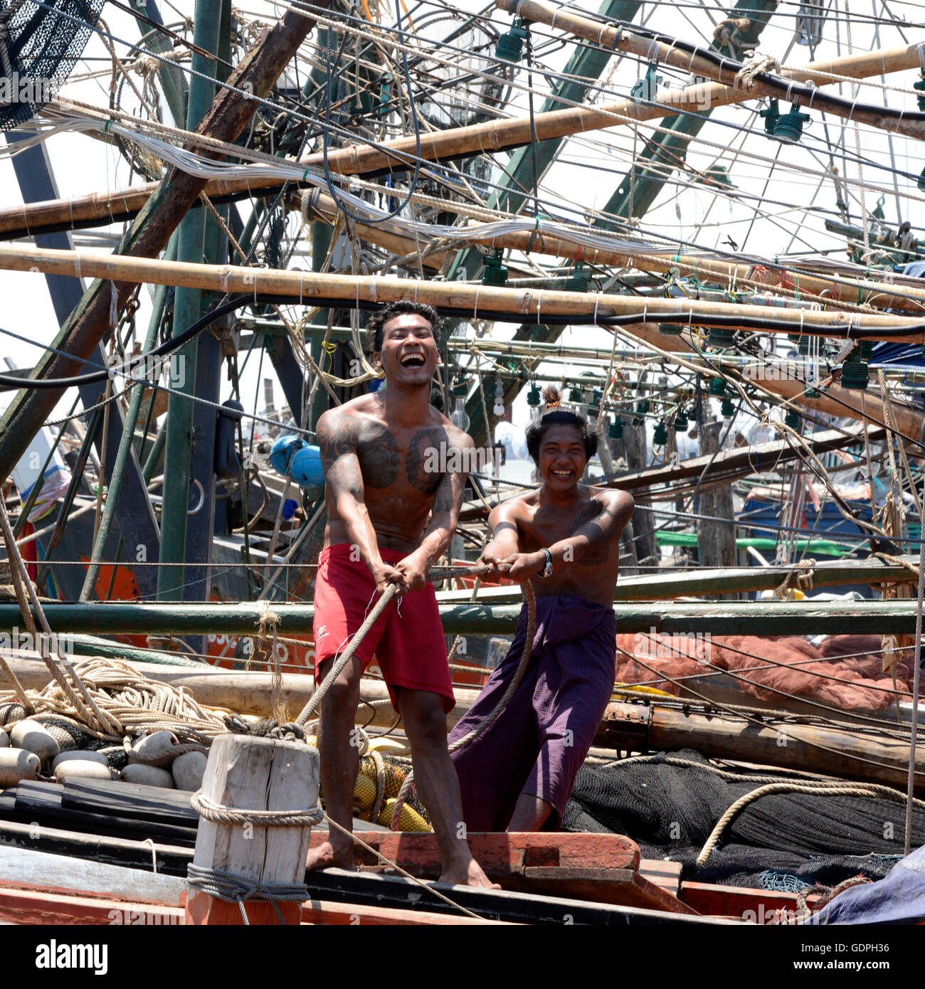 people at the Pier in the city of Myeik in the south in Myanmar in ...