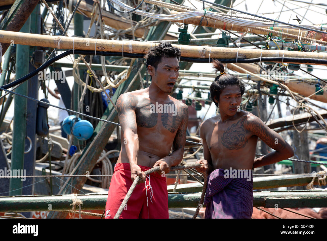 people at the Pier in the city of Myeik in the south in Myanmar in ...