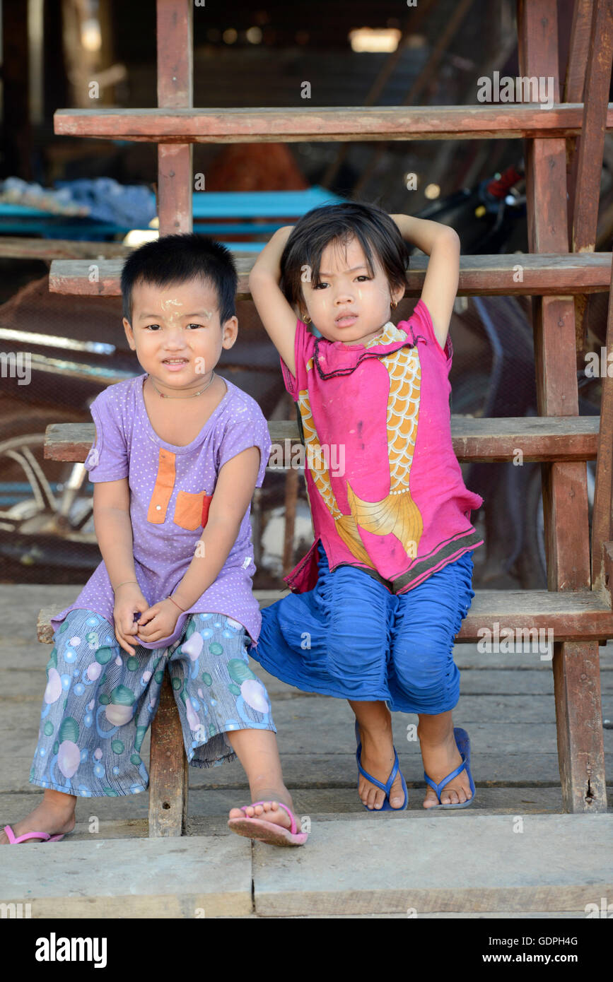 Childern in the city of Myeik in the south in Myanmar in Southeastasia ...