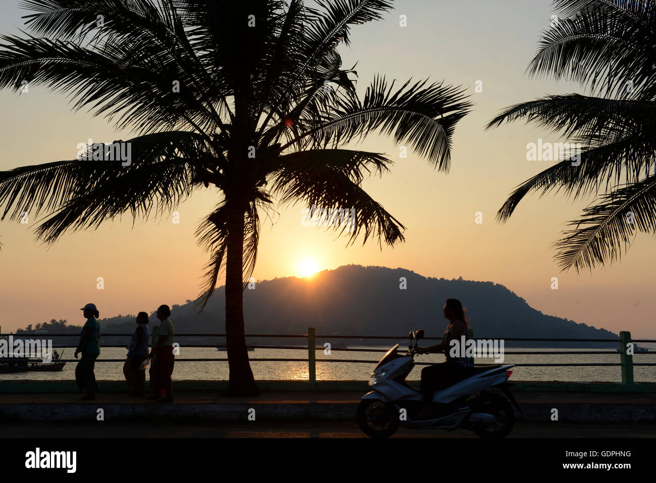 the sunset at the Stand road at the coast of the Andaman sea of Myeik ...