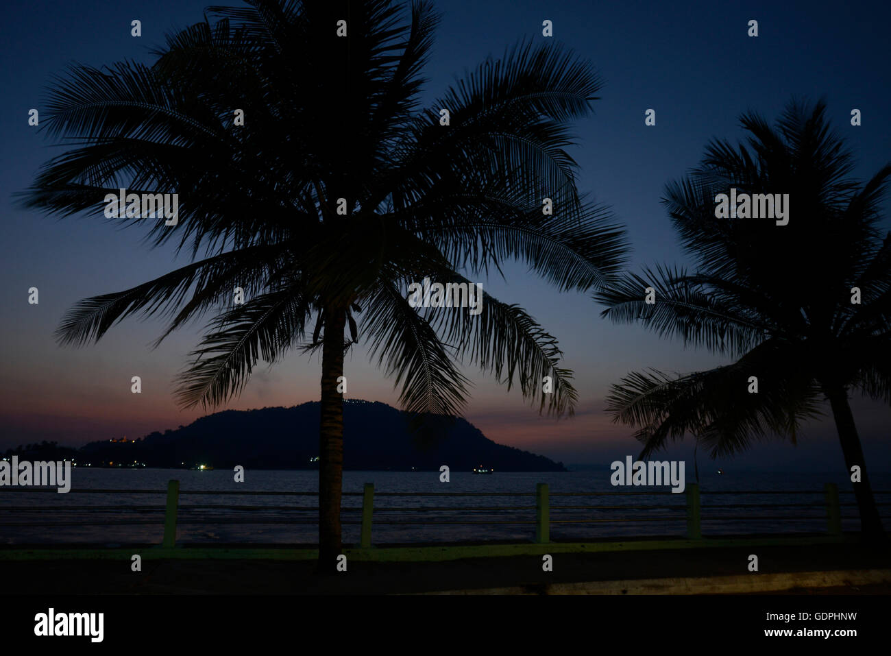 the sunset at the Stand road at the coast of the Andaman sea of Myeik ...