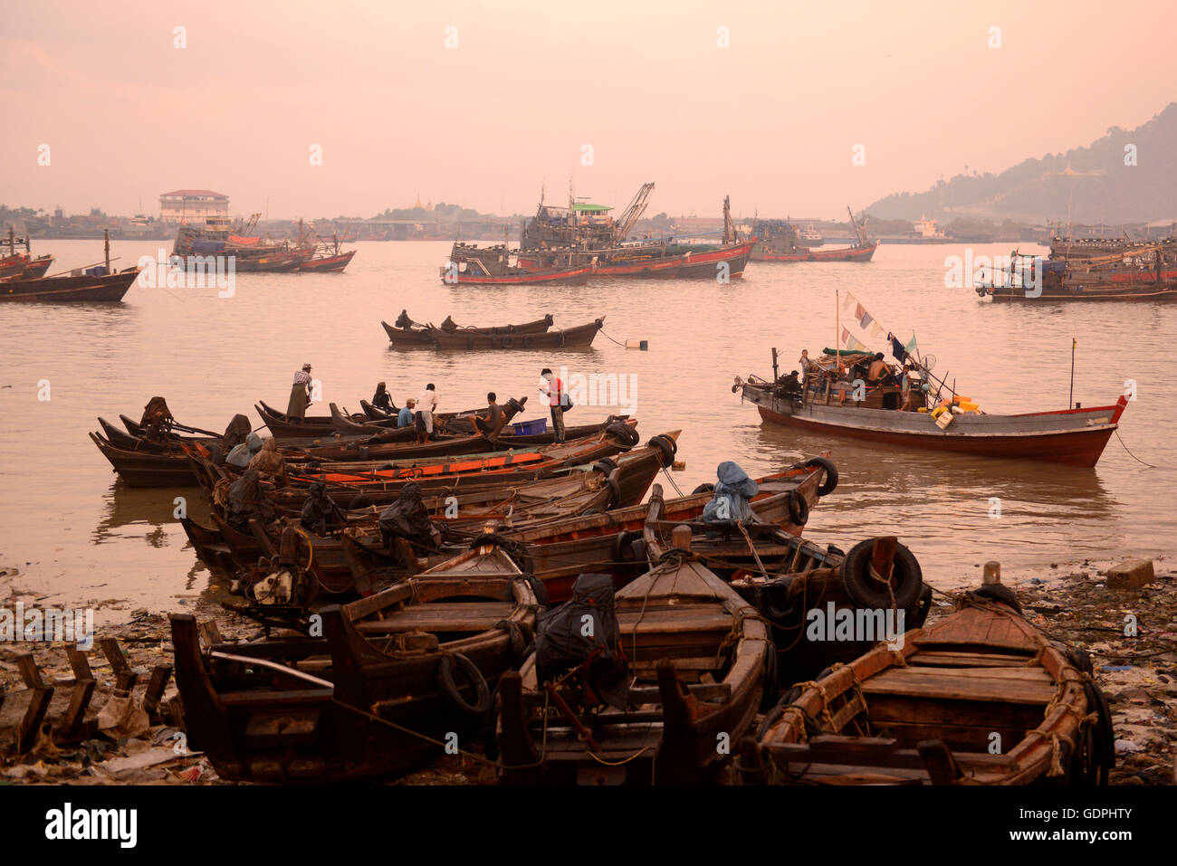 the harbour at the city of Myeik in the south in Myanmar in ...