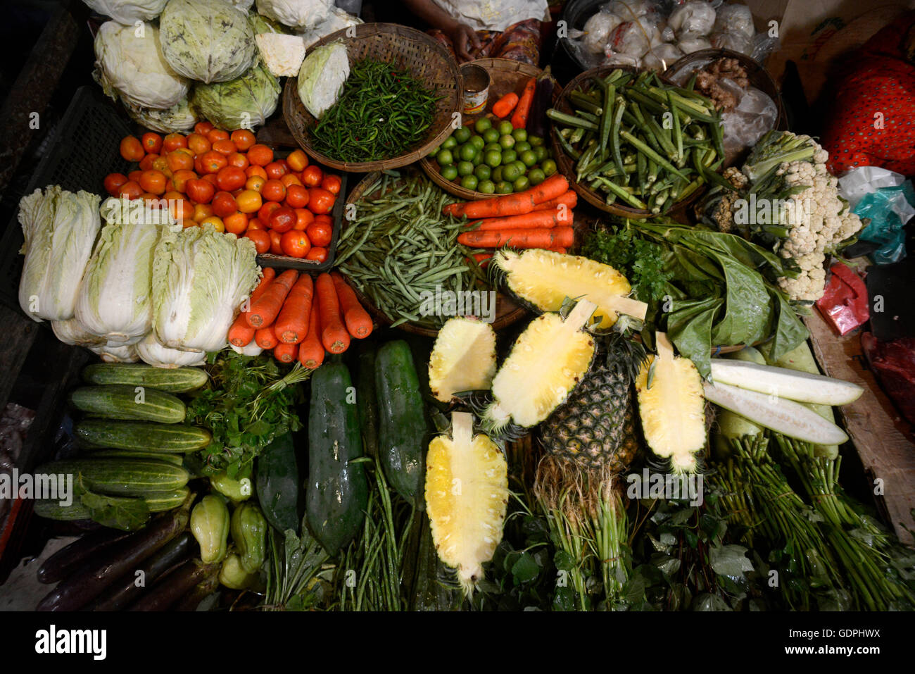 the municipal market in the city of Myeik in the south in Myanmar in ...