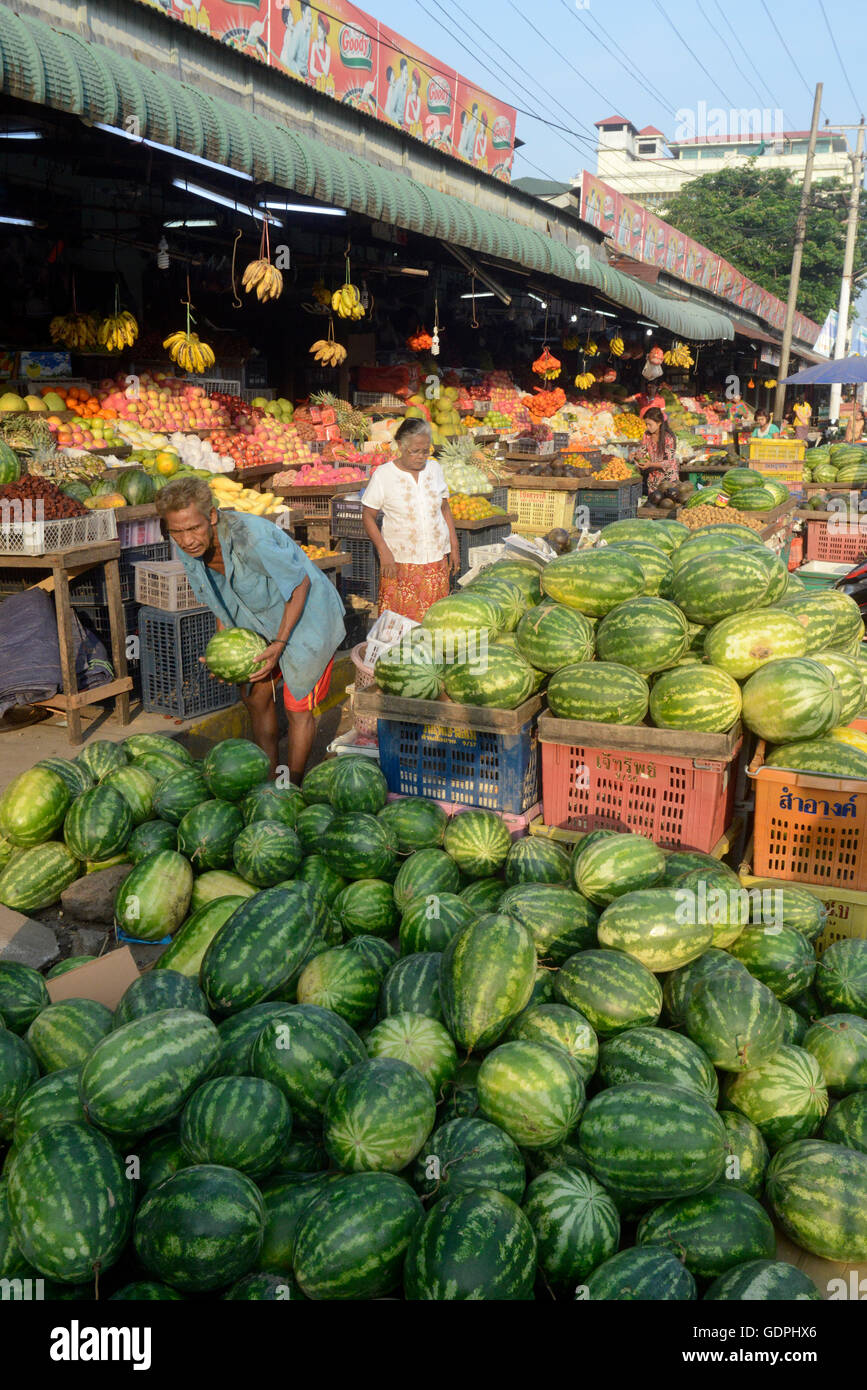the municipal market in the city of Myeik in the south in Myanmar in ...
