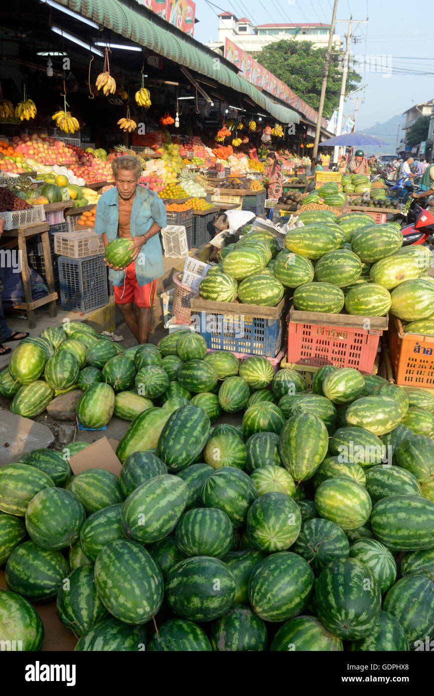 the municipal market in the city of Myeik in the south in Myanmar in ...