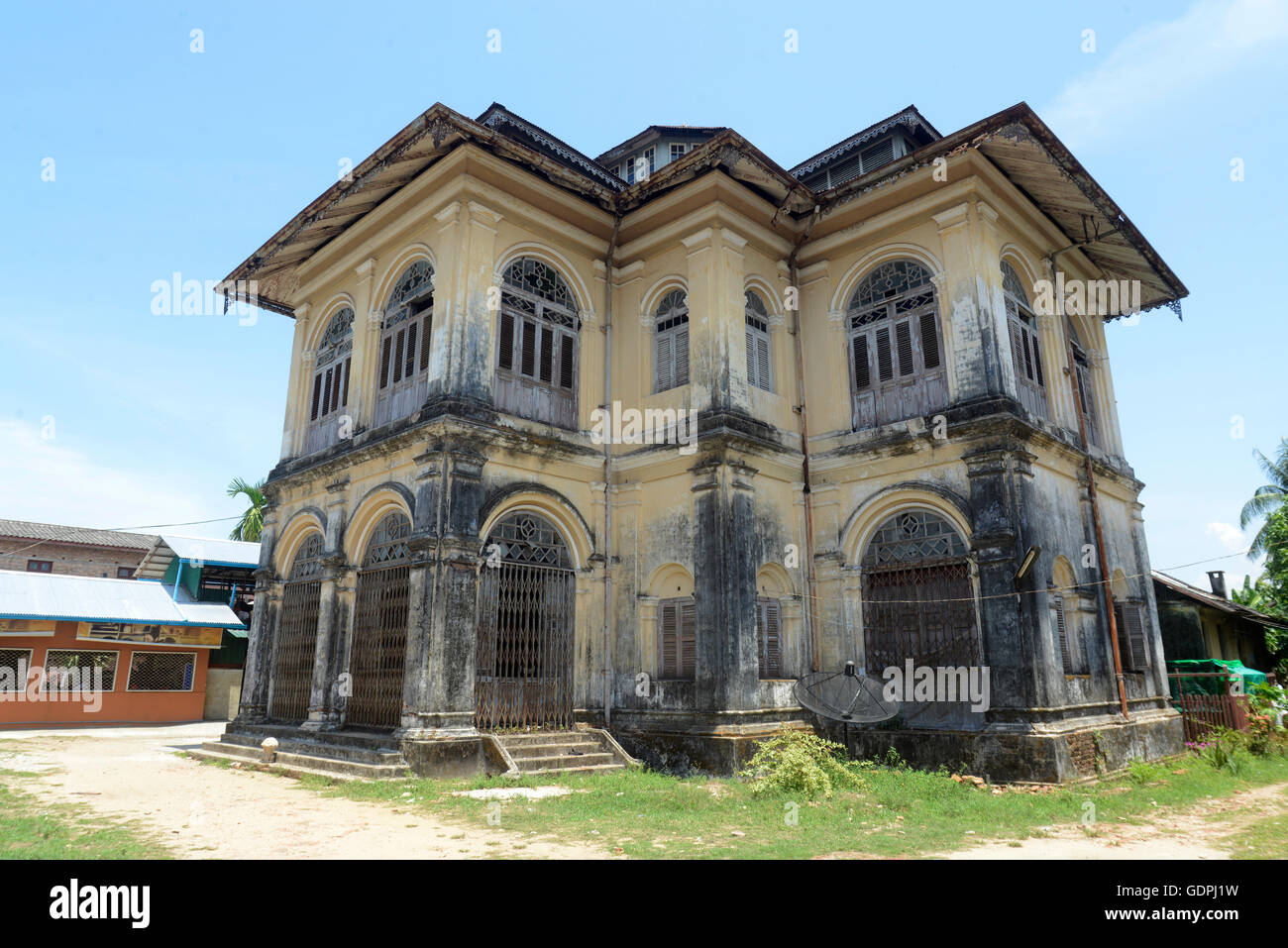a colonial house in the old city of Myeik in the south in Myanmar in ...