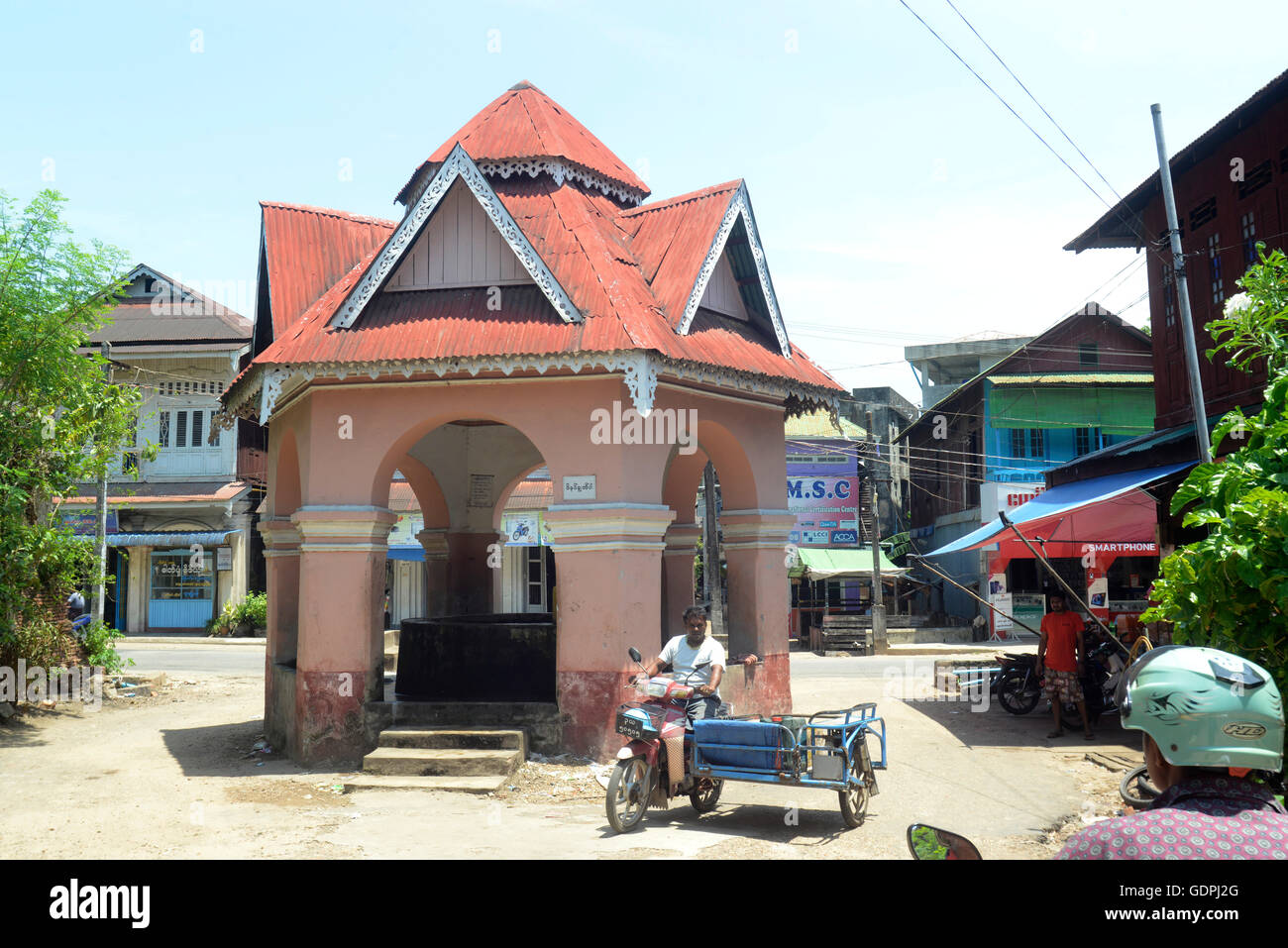 a colonial architecture waterstation in the old city of Myeik in the ...