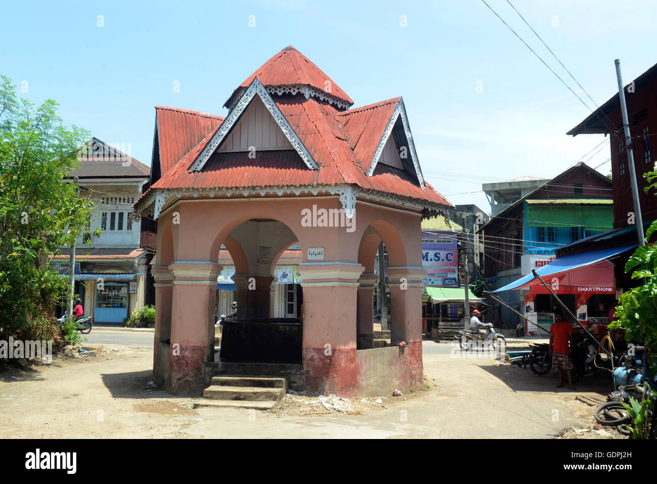 a colonial architecture waterstation in the old city of Myeik in the ...
