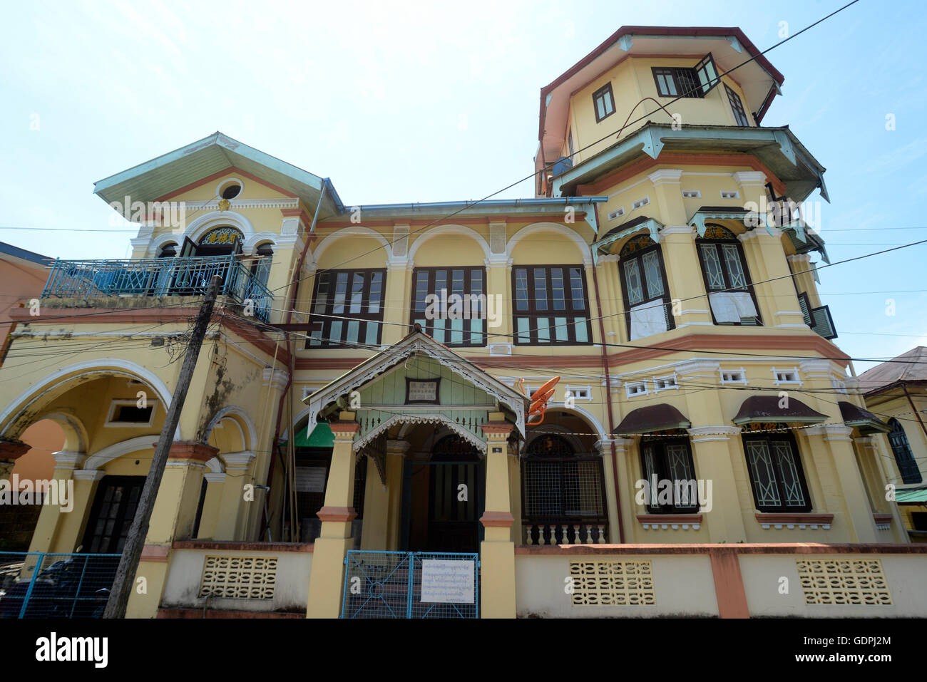 a colonial house in the old city of Myeik in the south in Myanmar in ...