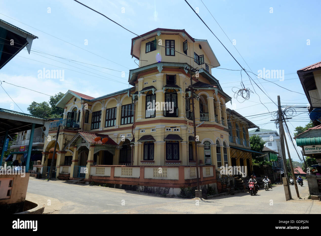 a colonial house in the old city of Myeik in the south in Myanmar in ...