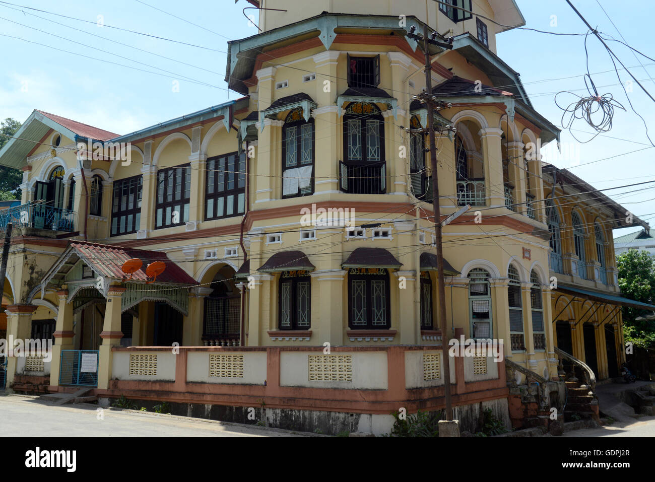 a colonial house in the old city of Myeik in the south in Myanmar in ...