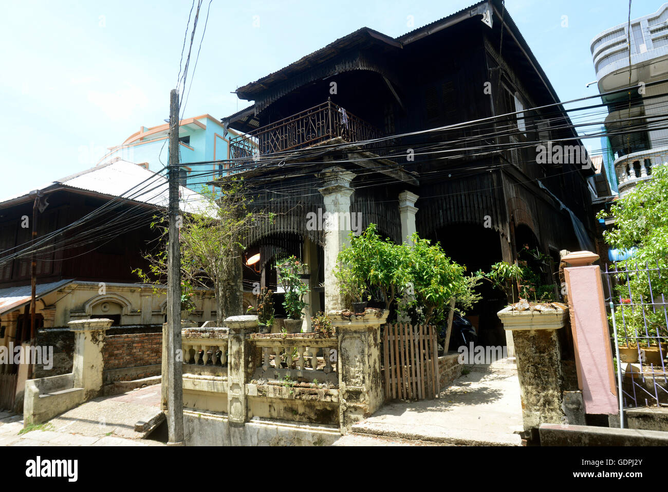 a teak woodhouse in the old city of Myeik in the south in Myanmar in ...