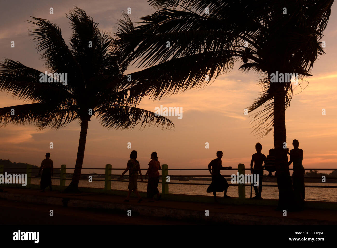 the sunset at the Stand road at the coast of the Andaman sea of Myeik ...
